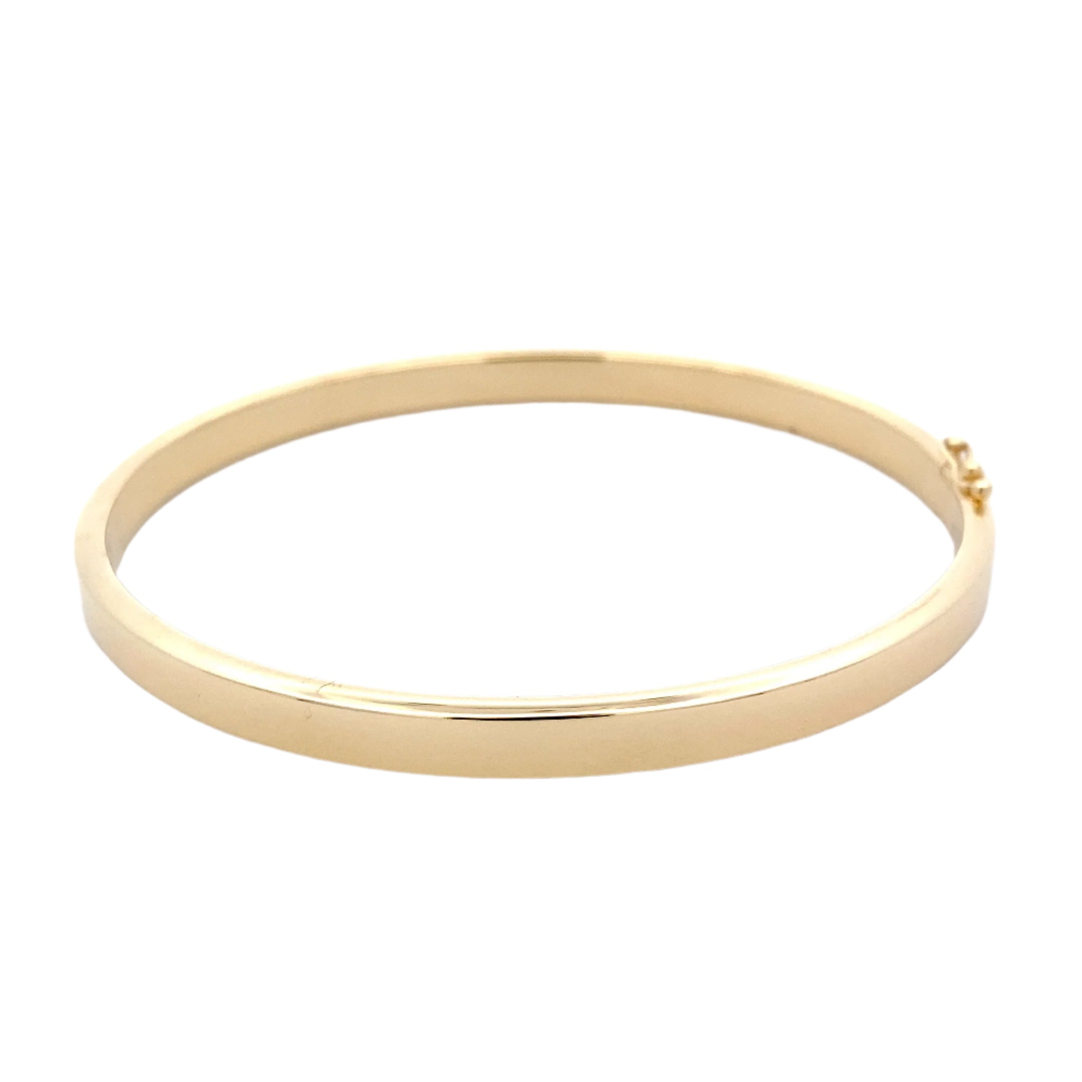 Yellow gold 6mm solid bangle in a flat profile with rounded edges ...