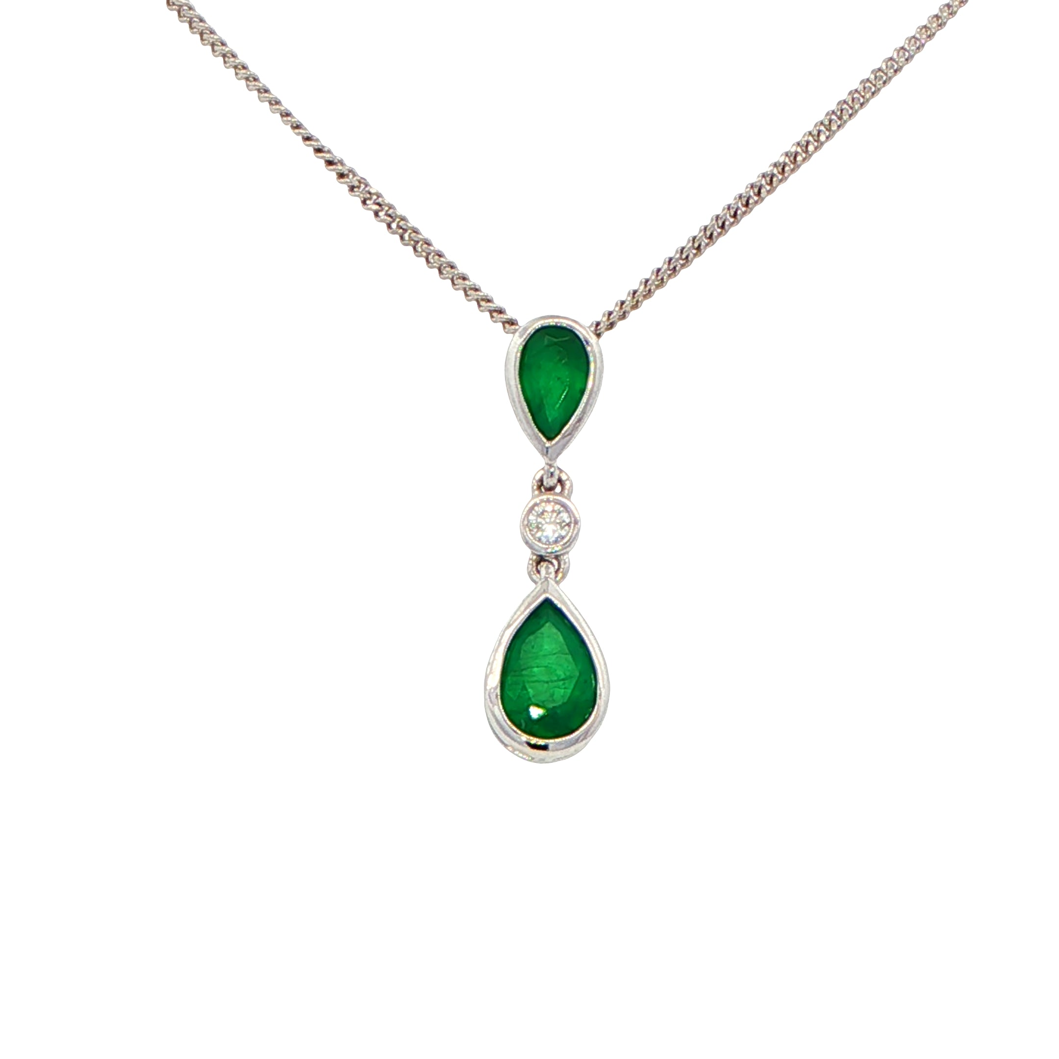 Pear Shaped Emerald and Round Brilliant Cut Diamond Drop Style Pendant ...